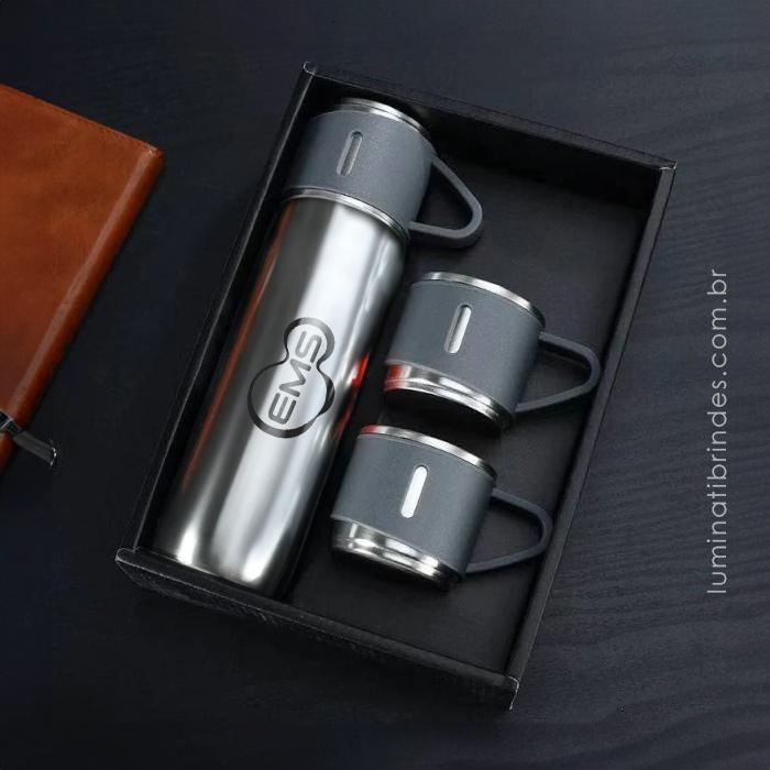 Kit Thermo Trio Garrafa Térmica e Xícaras